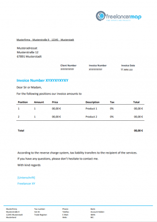 Reverse Charge Rechnung | kostenlose Vorlage herunterladen