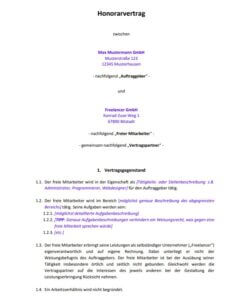 Honorarvertrag Muster | Vorlage kostenlos herunterladen