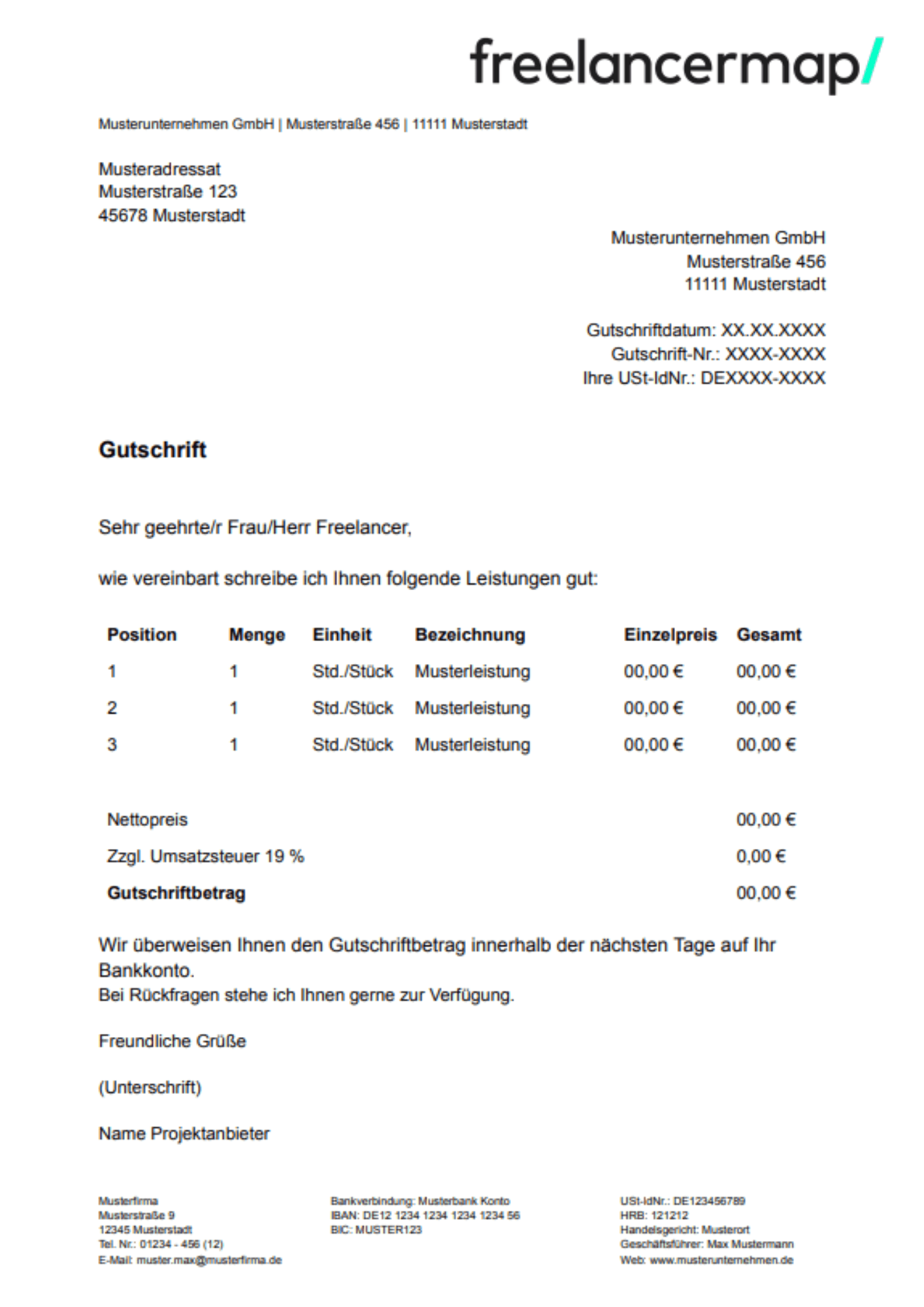 Gutschrift Auf Abschluss-Rechnung – JVFVJ