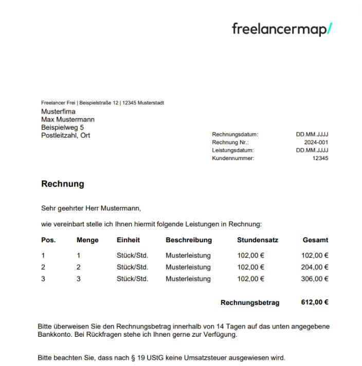 Kleinunternehmer-Rechnung | Vorlage und Muster